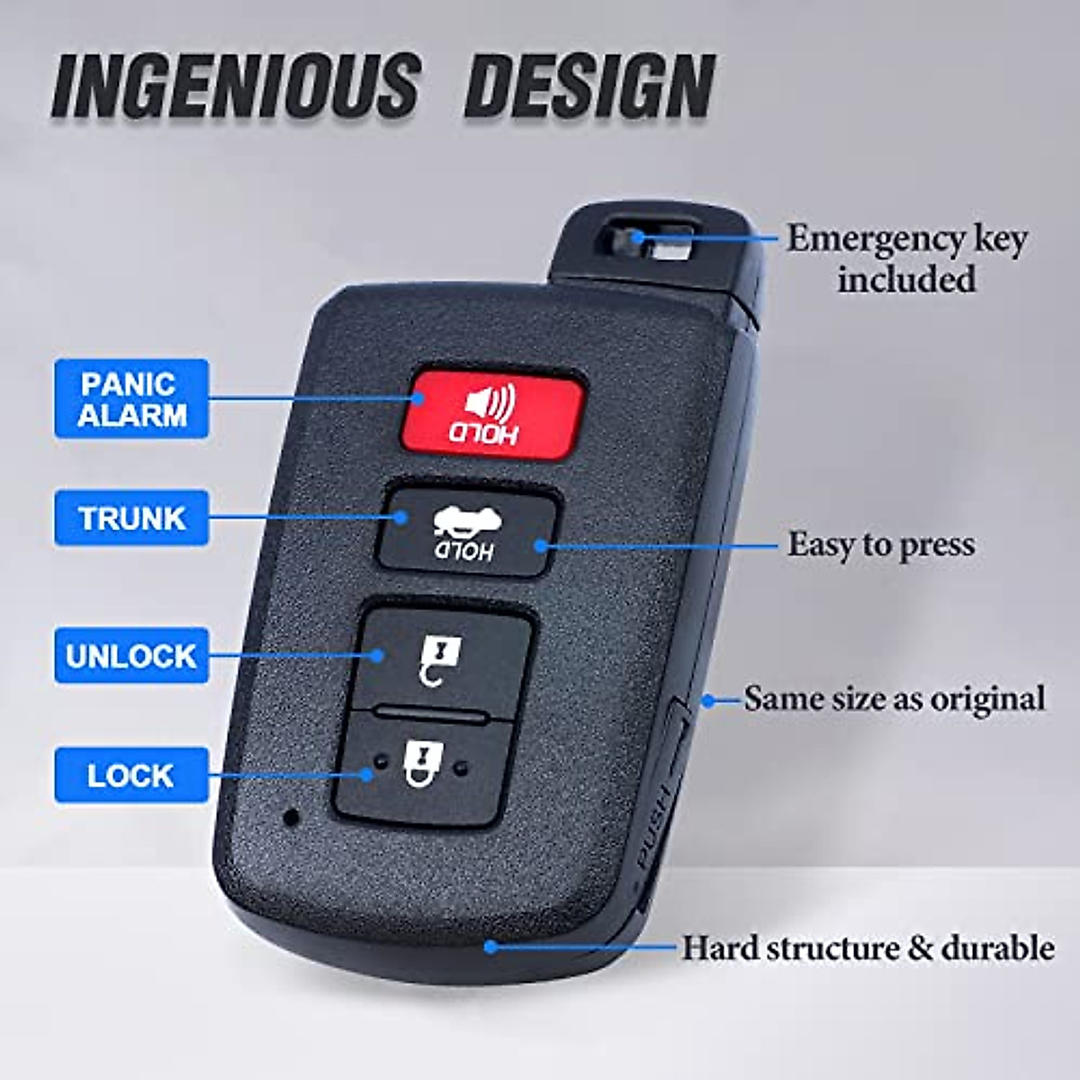 Keymall Keyless Entry Smart Prox Remote Key Fob Replacement for Toyota Avalon Camry Corolla 2013-2018 4 Buttons(281451-0020 G Board FCC ID:HYQ14FBA PN:89904-06140)