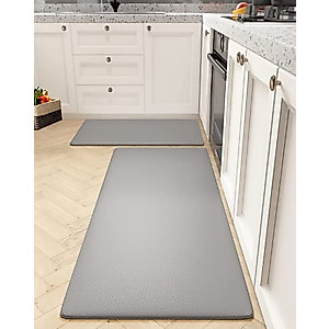 SHANJE Kitchen Mat set of 2 [23.5"x33.5"+23.5"x59"]Ultra Wide Plaid Texture Anti Fatigue Kitchen Floor Mat,Waterproof Non Slip Cushioned Mat,Comfort Kitchen Rugs for Hardwood Floors-GREY