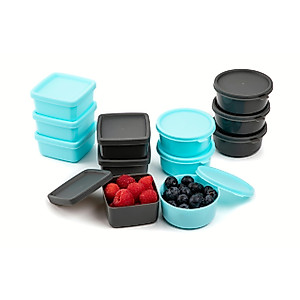 Core Kitchen Mini Condiment & Sauce Containers - Set of 12 - Aqua Blue and Slate