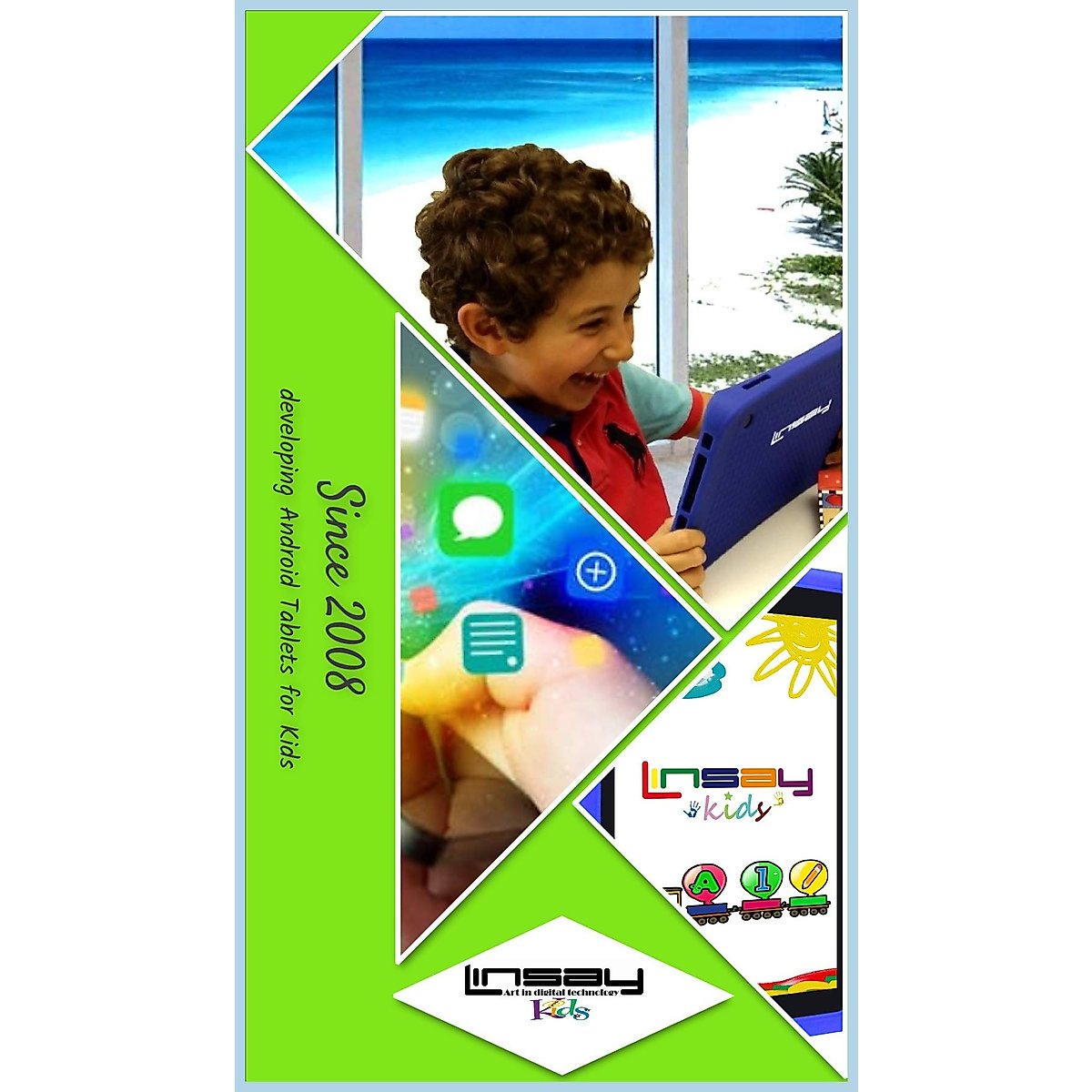 LINSAY Kids Tablet PC Newest Android 9.0 WiFi Kid-Proof Quad Core 2GB Ram 16GB of Internal Storage up to 256 GB External SD Card. Learning Device, Millions of Apps- Dual Camera Google Certified