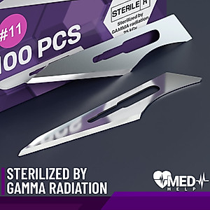 MedHelp Pack of 100 Disposable Surgical Blades 11, Size 11 Medical Scalpel Blades for Surgical Scalpel Knife, High Carbon Steel Dermablade Blades. Individually Wrapped 11 Blade