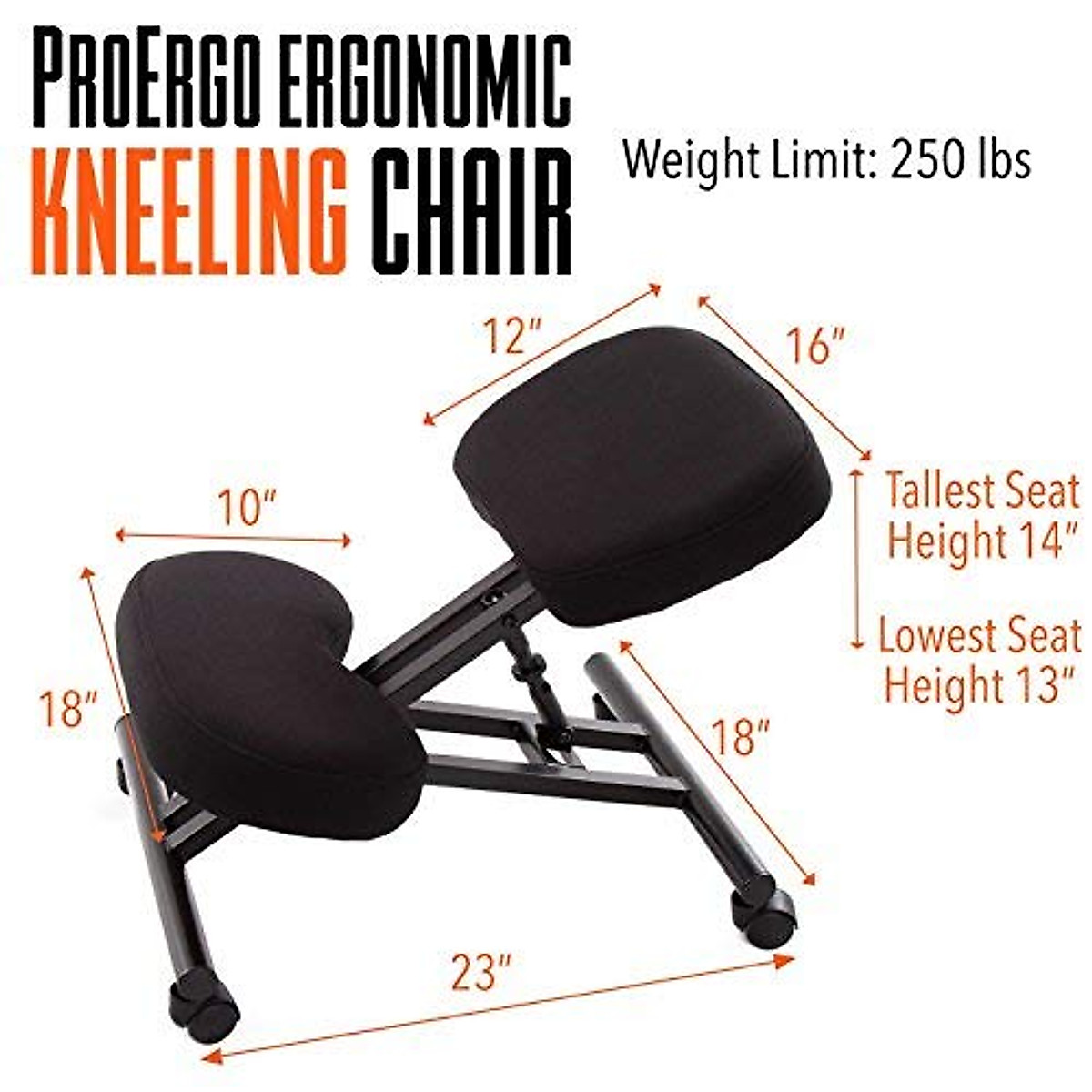 Posture Pro Ergonomic Kneeling Chair with Wheels | Fully Adjustable Mobile Office Seating | Improve Posture & Relieve Back Pain | Easy Assembly | Kneeling Desk Chair for Home, Office & School (Black)
