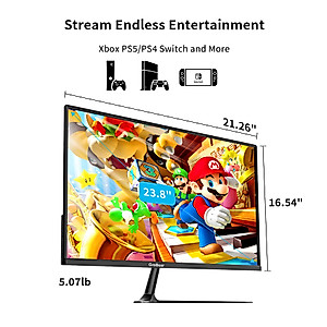 GreBear 24 Inch Computer Monitor 75Hz FHD IPS Screen 1080P PC Monitor, 5ms(GTG) 99% sRGB Low Blue Light Anti-Glare LED Desktop Display HDMI/VGA/Audio/Freesync/VESA Tilt Adjustable