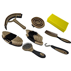 Premium Horse Grooming Kit | 9 Piece Durable Hair groomer Brush Set. Perfect Horse Gift For Beginners or Professional (Brown)