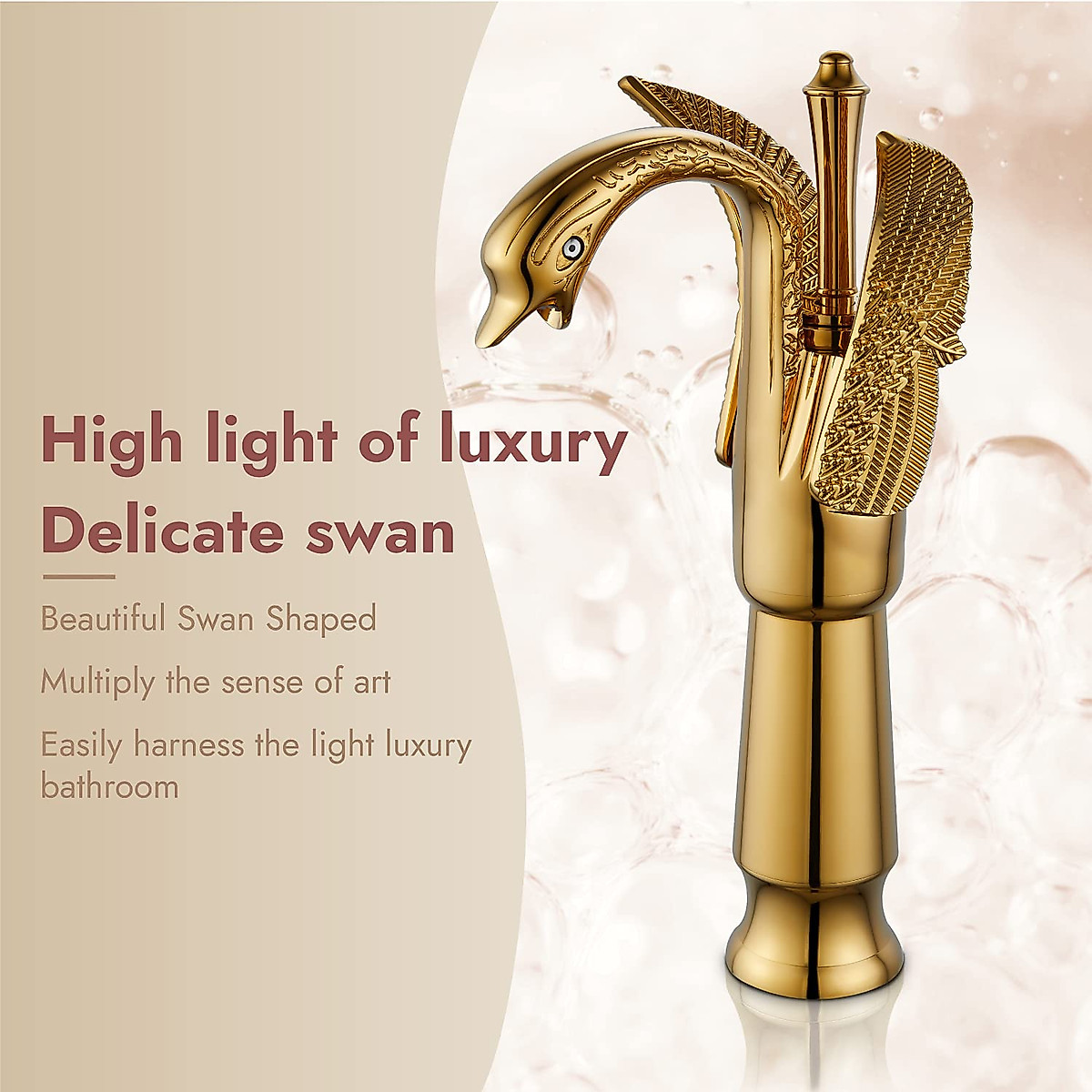 Cinwiny Swan Faucet Bathroom Sink Faucet Polished Gold Swan Shaped Single Handle One Hole Tall Lavatory Basin Tap Mixer Deck Mount Bird Faucet