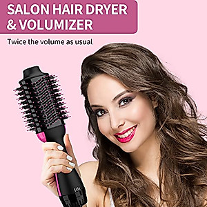 Hair Dryer Brush Blow Dryer Brush in One Upgraded 4 in 1 Hair Dryer and Styler Volumizer with Negative Ion Anti-frizz Ceramic Titanium Barrel Hot Air Brush Hair Straightener Brush 75MM Oval Shape
