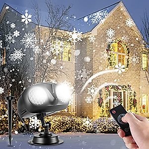 Vivastate Christmas Snowflake Projector Lights with Remote Control, LED Indoor Outdoor Waterproof Snowfall Projection Lamp for Christmas Xmas Holiday Party Home Decoration