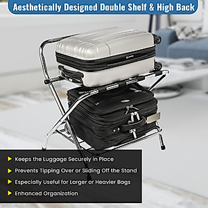 Foldable Luggage Rack, Metal Suitcase Stand for Guest Room, Heavy Duty Luggage Rack for Bedrooms, Hotels, Travel | Folding Luggage Racks for Suitcases and Storage (Double Rack High Back (DIY), Pack of 2)