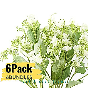 AUSBENDER Tall Fall Branches Wedding Picks Faux Stems White Artificial Flowers 24.4"(WildHydrangeaSpray) Floral Arrangement Rustic Decoration Crafts Home Decor Holiday Wedding Parties Primitive 6pcs