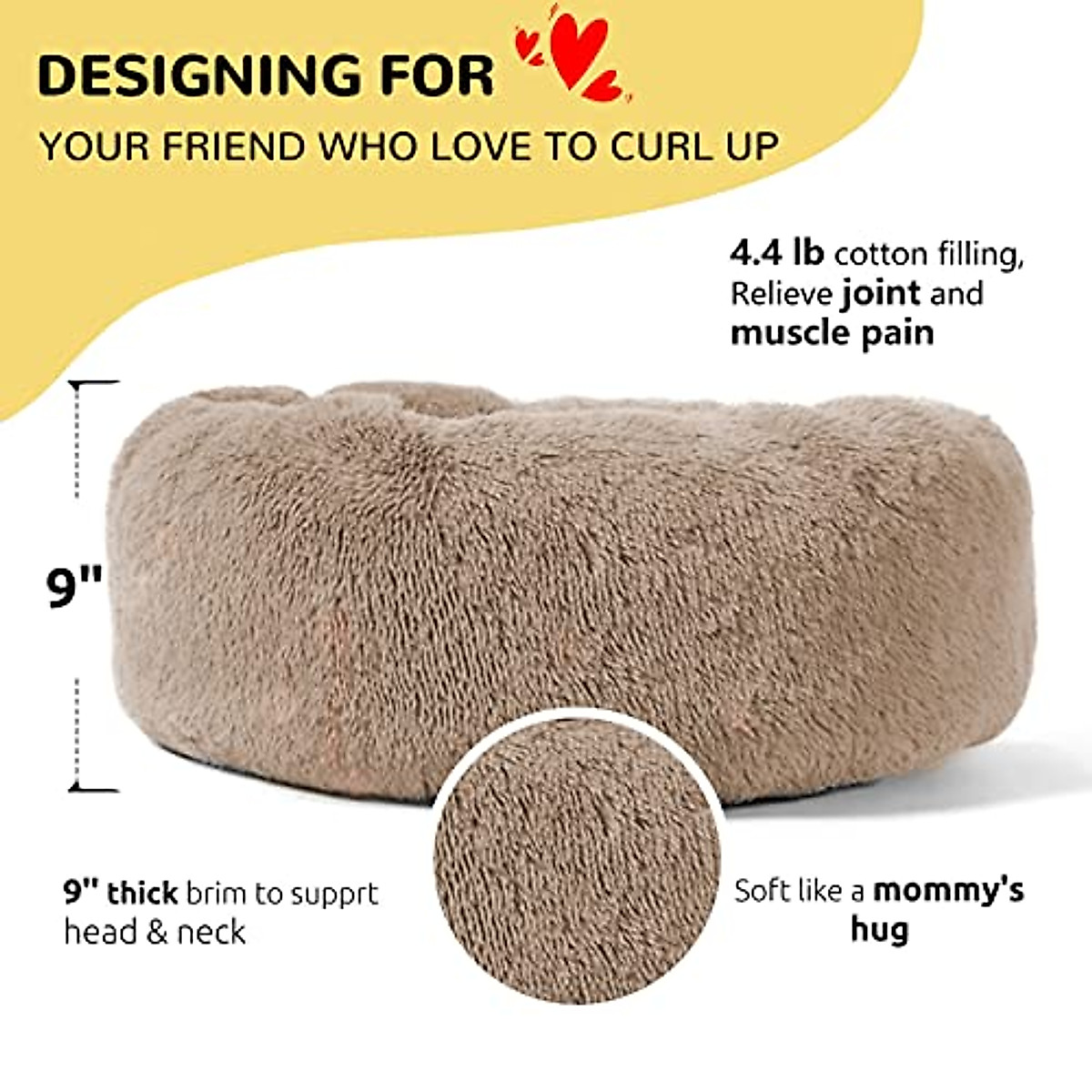 HACHIKITTY Dog Beds Calming Donut Cuddler, Puppy Dog Beds Large Dogs, Indoor Dog Calming Beds Large,30''