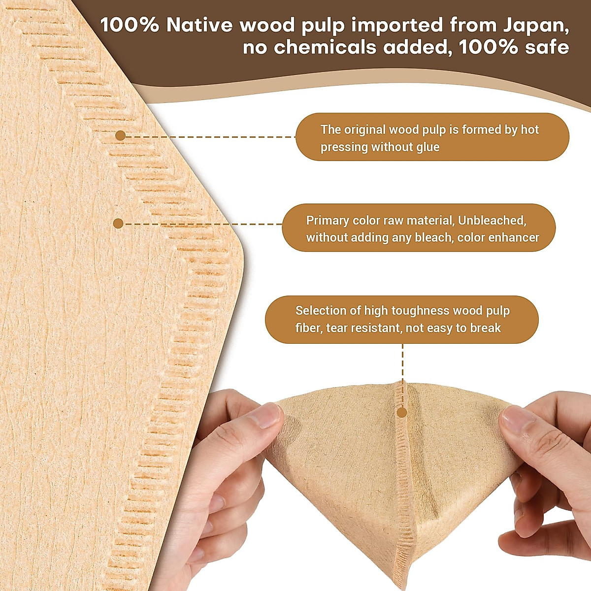 #4 Natural Brown Paper Cone Coffee Filters, Unbleached Coffee Filter 4, Fit 8~12 Cup Cuisinart Ninja Bonavita OXO Coffee Maker & #4 Cone Coffee Drippers, Replace Melitta Coffee Filters No.4 (100)