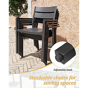 JOINHOM 9 Piece Patio Dining Table & Chair Set - Outdoor All Aluminum Patio Furniture Sets with Waterproof, Rust-Proof, Patio Rectangle Table with Umbrella Hole for Deck, Garden, Backyard, All Weather