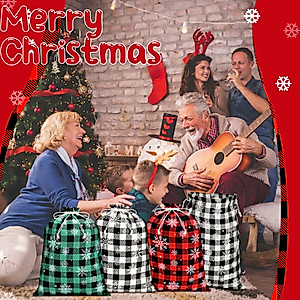 Shappy 10 Pcs Christmas Buffalo Plaid Drawstring Bags Drawstring Gift Bags Large Sacks Xmas Wrapping Bags Cotton Drawstring Bags Sack for Party Favors Candies (Red, Green, Black,12 x 16 Inch)