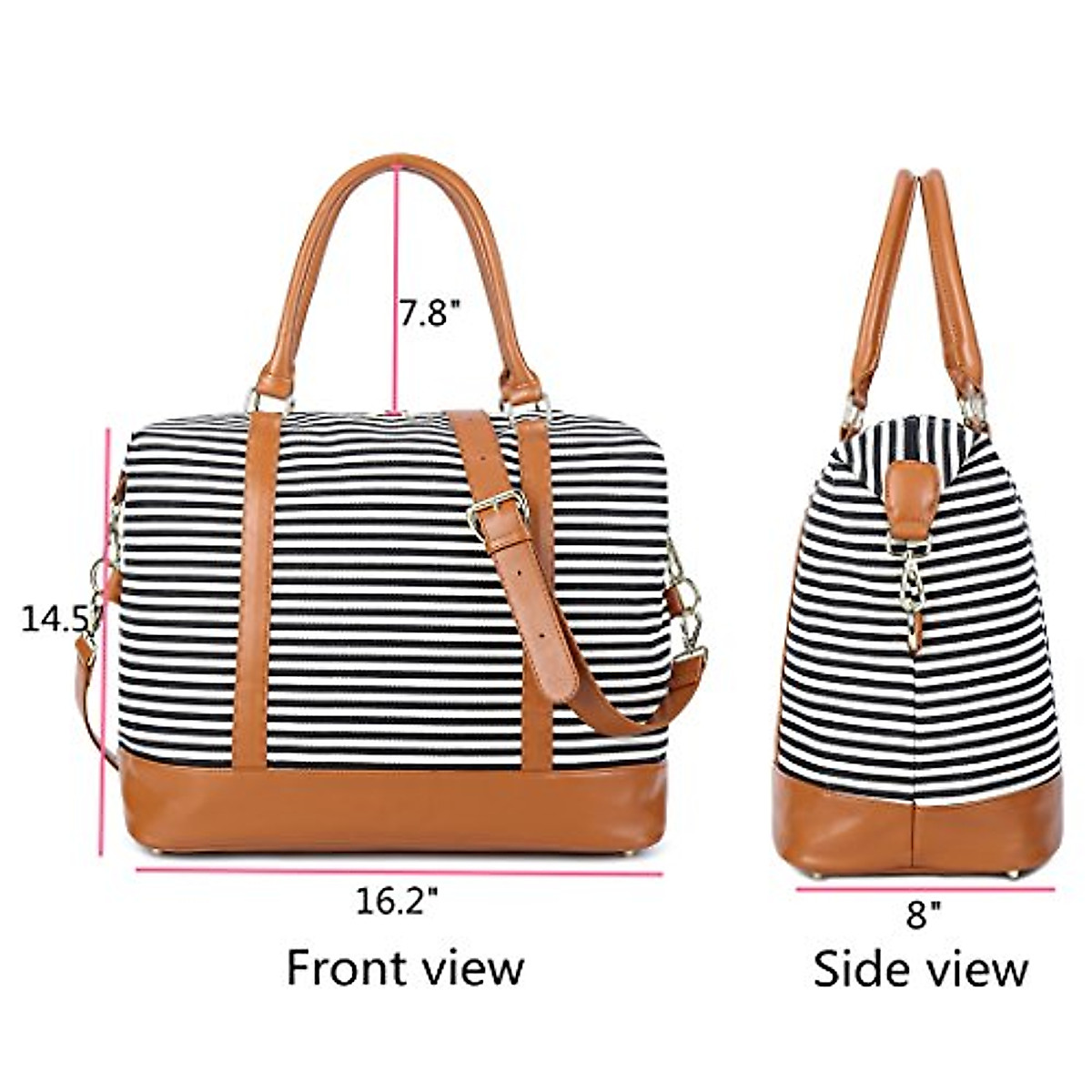 Bluboon Women Ladies Canvas Weekender Bag Overnight Carry-on Tote Duffel in Trolley Handle (BlackStripe)