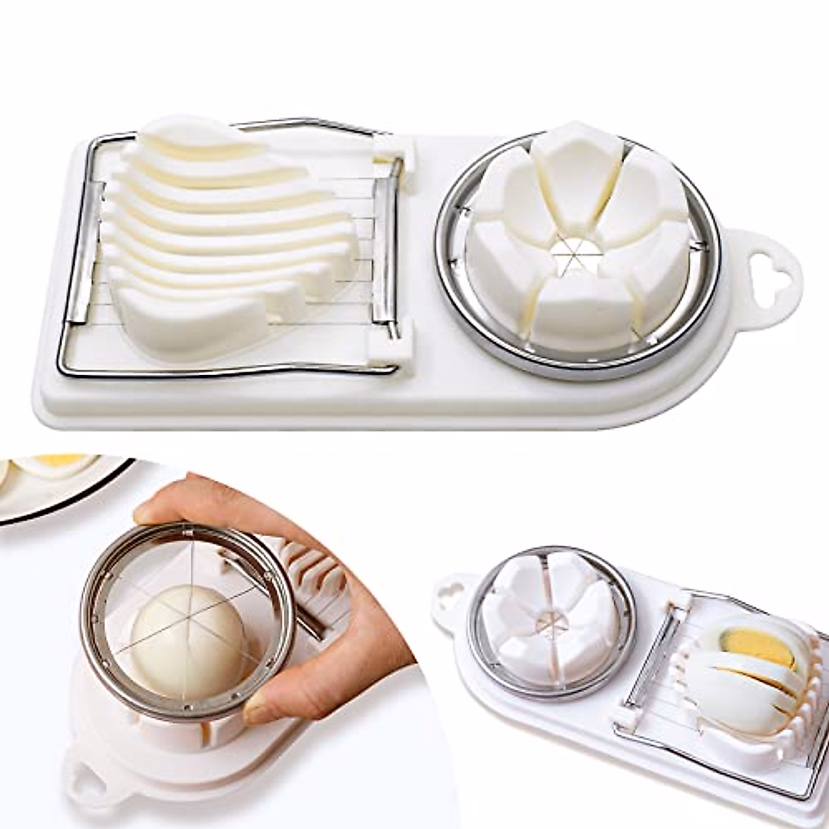 Egg Slicer for Hard Boiled Eggs, Kitchen Egg Cutter Wire Egg Cutter Heavy Duty Egg Cutter Dishwasher Safe, 2 in 1 Stainless Steel Egg Slicer Cutter for Strawberries, Kiwis, Sausage