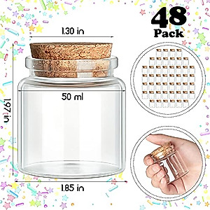 48 Pcs Small Glass Bottles with Cork, 50 ml Vials Jars Mini Potion Bottles Empty Spell Jars Sand Art Bottles Decorative Bottles for DIY Sand Water Pill Party Supplies