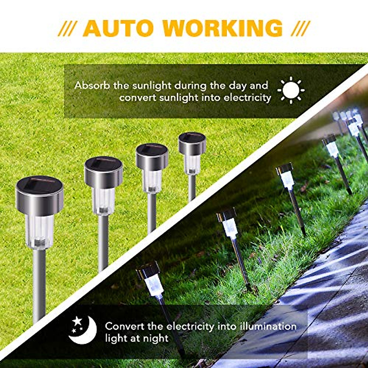 Solar Lights Outdoor, 16Pack Solar Pathway Lights Outdoor Stainless Steel Yard Lights, Waterproof Garden Lights for Pathway Walkway Patio Yard Lawn Driveway