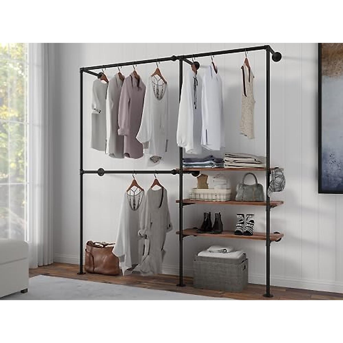 ONOTETUT Industrial Pipe Clothing Rack - Heavy Duty Wall Mounted Garment Organizer for Bedroom & Wardrobe Storage - Sturdy Hanging Rods, Multi-Purpose Design