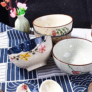 Whitenesser 4 Japanese Rice Bowls, 5 Japanese Soup Spoons