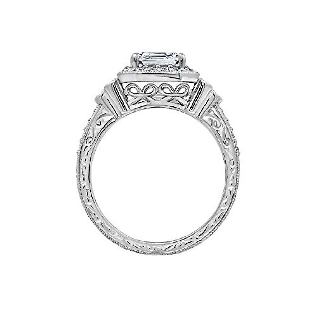 Amazon Essentials Platinum-Plated Sterling Silver Antique Ring set with Asscher-Cut Infinite Elements Cubic Zirconia, Size 7, (previously Amazon Collection)