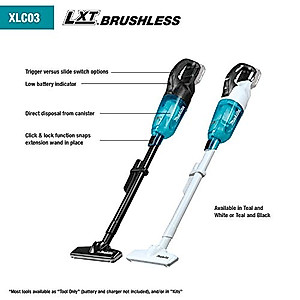Makita XLC03ZWX4 18V LXT Lithium-Ion Brushless Cordless Vacuum, Trigger W/Lock, Tool Only, White