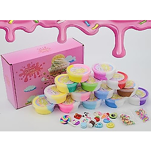 FJAZUFSA 14 Pack Dual Colors Butter Slime Kit, Soft & Non-Sticky,Birthday Gifts for Girl and Boys, Easter Party Favors or Christmas Stocking fillers
