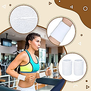 PAFUWEI White Sweatband Wristbands, 2 Pieces Elastic Cotton Sports Wristbands for Men&Women, Absorbent Black Sports Wristbands for Basketball, Baseball,Football,Tennis,Running Sport(8x10cm)