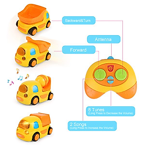 Aomola Toys for 2 Year Old Boys Girls, Toddler Toys, Birthday Gifts, Remote Control Car Toys for Kids, Engineering Construction Trucks with Music and Lights