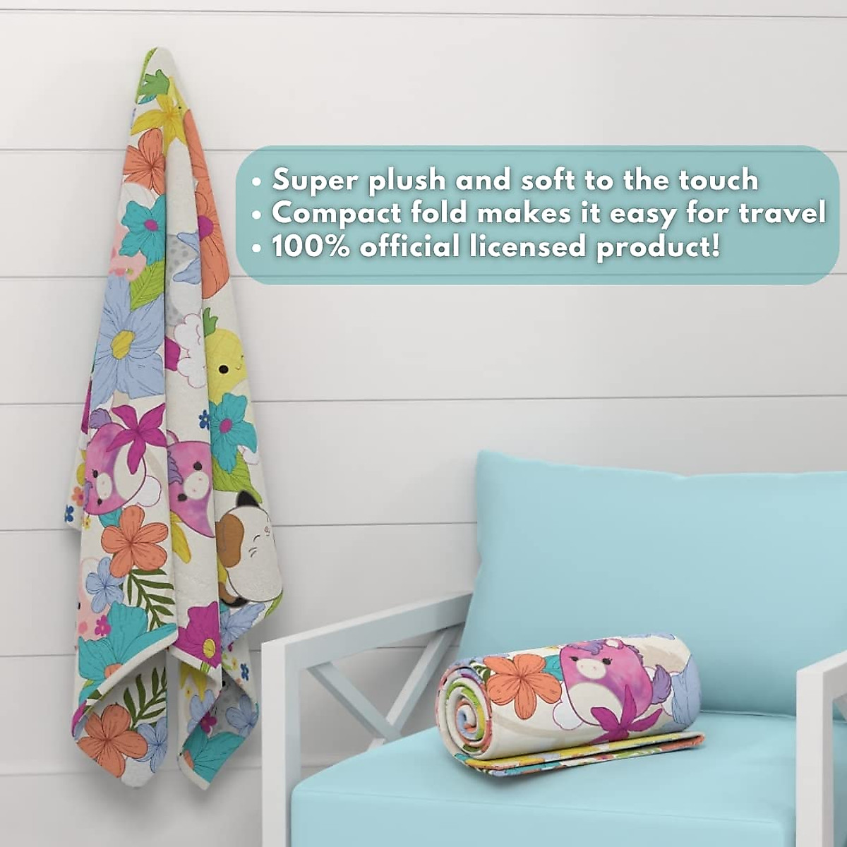 Franco Collectibles Squishmallows Super Soft Cotton Bath/Pool/Beach Towel, 60 in x 30 in, (Official Licensed Squishmallows Product)