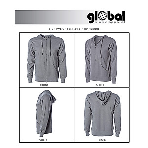 Global Blank Long Sleeve T-Shirt Sweatshirts for Men, Lightweight Zip-Up Hoodie, Gunmetal Heather, XS