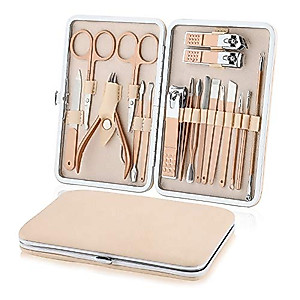 Manicure Set Nail Clippers Pedicure Kit, Professional Stainless Steel Personal Grooming Kit, 18 in 1 Nail Care Tools with Luxurious Leather Travel Case for men and women