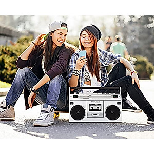 ION Audio Boombox Deluxe Stereo with Bluetooth AM/FM Radio Cassette Dual Speakers Full-Range Bass & Mic (Renewed)