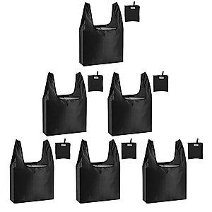 CiCiGo Large Reusable Bags Shopping Washable Foldable 6 Pack Grocery Bags Heavy Duty Lightweight Folding Gift Tote Bags Durable Polyester Black