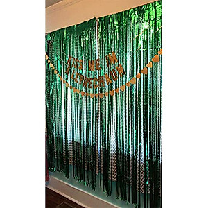 Iridescent Foil Fringe Curtains Rainforest Jungle Theme Party Supplies Birthday Wedding Party Window Door Decorations Fun Photo Booth Backdrop Props(2 Packs, (W) 3.28*(H) 6.56 Ft, Green)