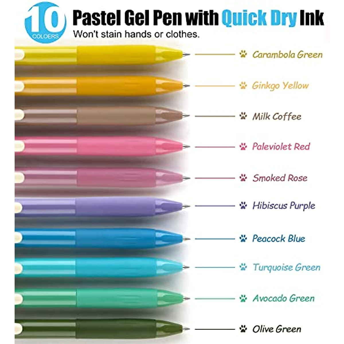 STAPENS 10 Colored Retractable Gel Pens, 0.5 mm Medium Point Pens with Quick Dry Ink, Ballpoint Gel Pens for Journaling Writing Drawing Doodling and Notetaking