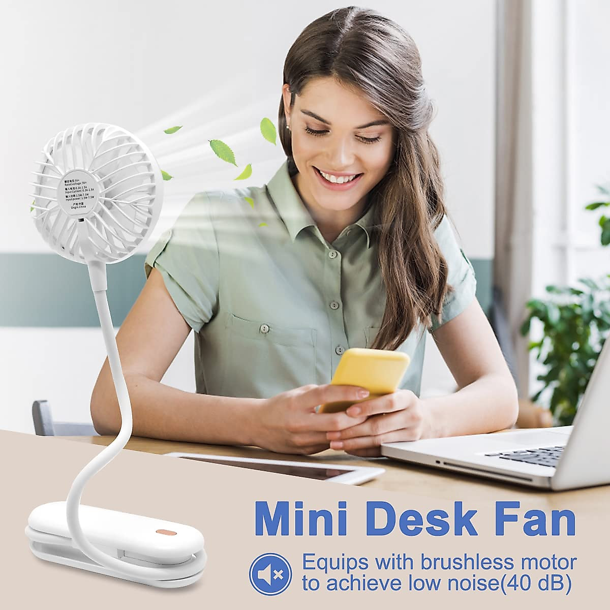 Outdoor Portable Handheld Fan with Flexible Cord, 3 Speed Mini Stroller Fan for Baby, USB Rechargeable Battery Small Fan Quiet Personal Desk Fan for Travel, Sport, Office