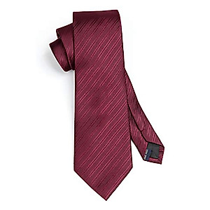 HISDERN Burgundy Ties for Men Formal Maroon Mens Ties and Pocket Square Set Wine Red Striped Silk Necktie Handkerchief for Wedding Business Graduation School Party