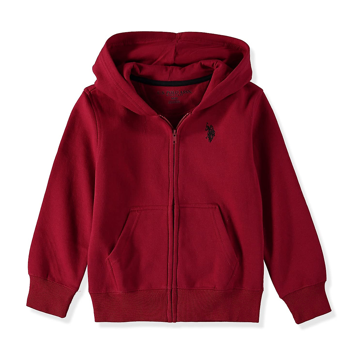U.S. Polo Assn. Boys' Hooded Zip Fleece Jacket, New Red, 8