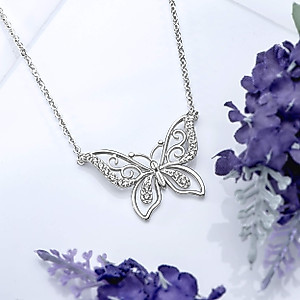 ELEGANZIA Butterfly Necklaces for Women Sterling Silver Jewelry Sparkling Cubic Zirconia for Girlfriend Mom