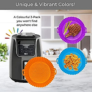 JUNPED Silicone Air Fryer Liner | 3 -Pack Reusable Silicone Basket To Cover Airfryer | 7,5 Inch Baking Tray Accessories For Oven Microwave | Food Safe Stress-Free Cleaning Inserts | Fits 3-5 Qt