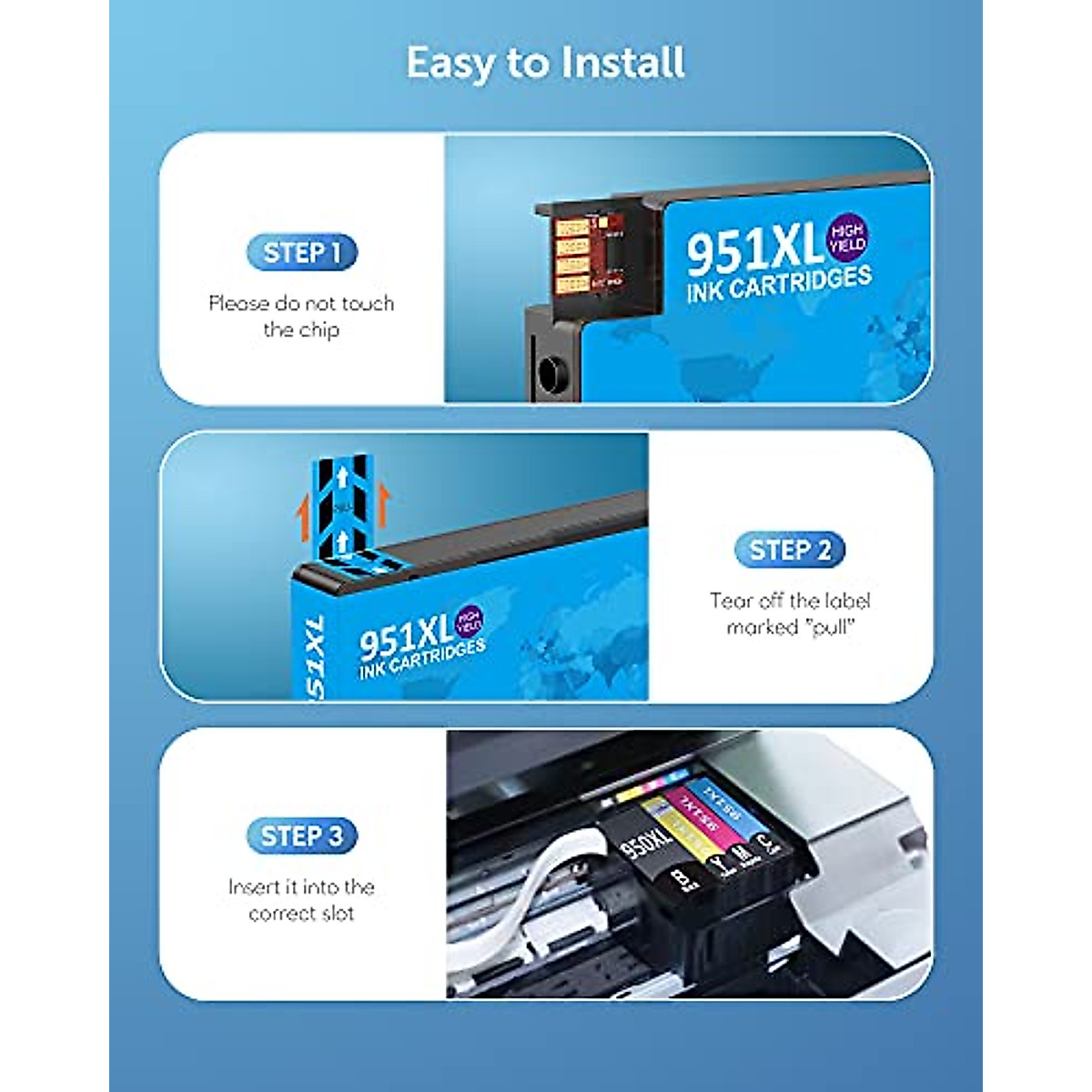 Compatible Ink Cartridge Replacement for HP 950XL 951XL 950 951 Ink Cartridge Works with HP OfficeJet Pro 8600 8610 8620 8100 8630 8660 8640 8615 8625 276DW 251DW 271DW