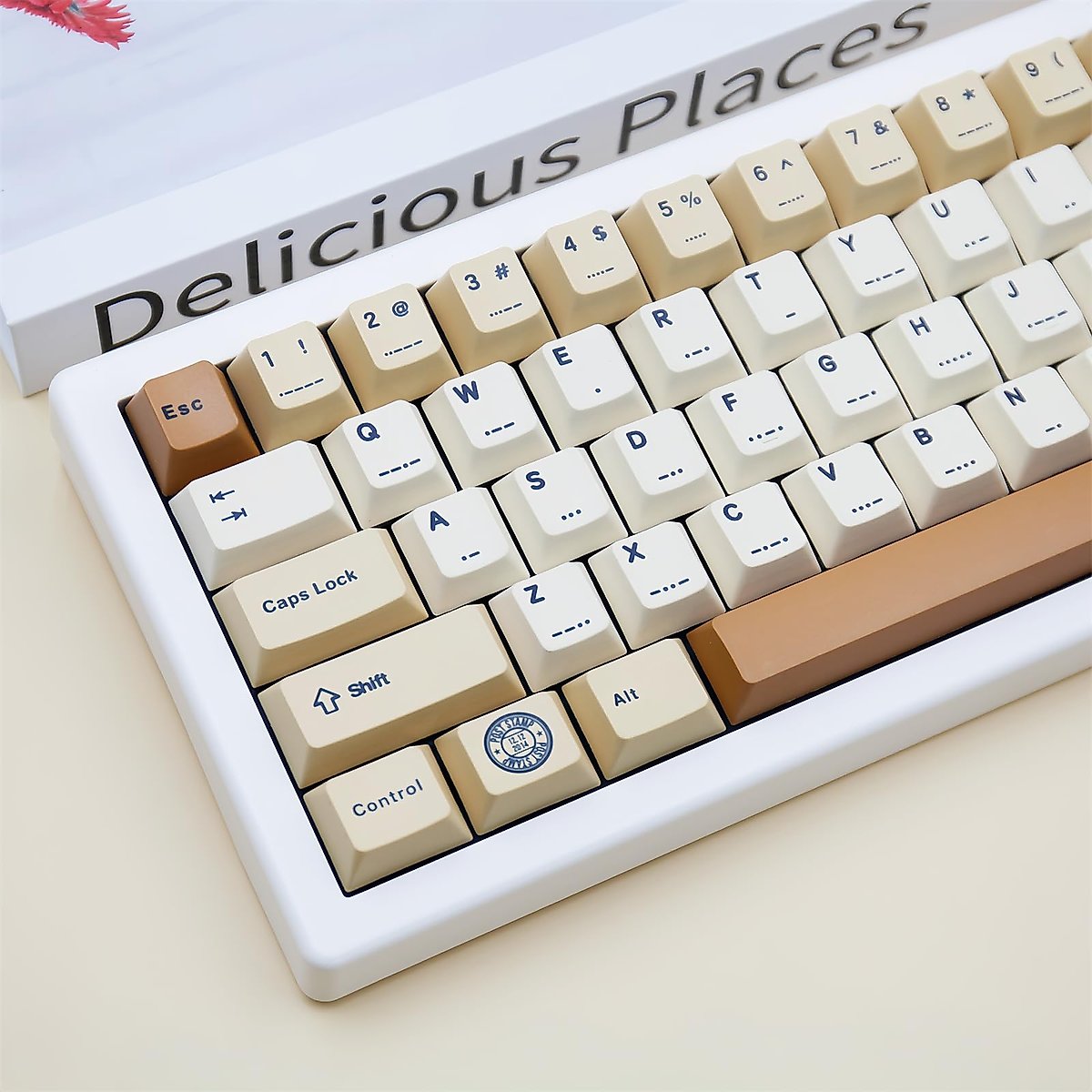 ZMX PBT Retro Keycaps,Cherry Profile Thick Dye-Sub Keycaps Set Full 143 Keys Custom Keycap for ISO ANSI 60% 65% 100% TKL Cherry MX Switches Mechanical Gaming Keyboard Vintage Beige Keycaps