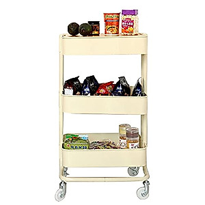 POCHY Multipurpose Kitchen Storage Wagon Service Trolley Household Storage Trolley Lockable Wheels Hollow Mesh Basket Storage Shelf Removable Countertop Each Tier Bearing 20KG 2 Sizes (Color : White