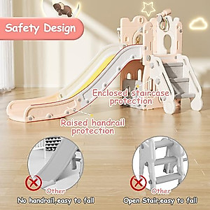 YUYUE 7 in 1 Toddler Slide,Kids Climber Slide with Storage Space and Non-Slip Steps,Indoor Outdoor Playset with Basketball Hoopa and Telescope,Slide for Toddlers Age 1-8,Slip and Slide