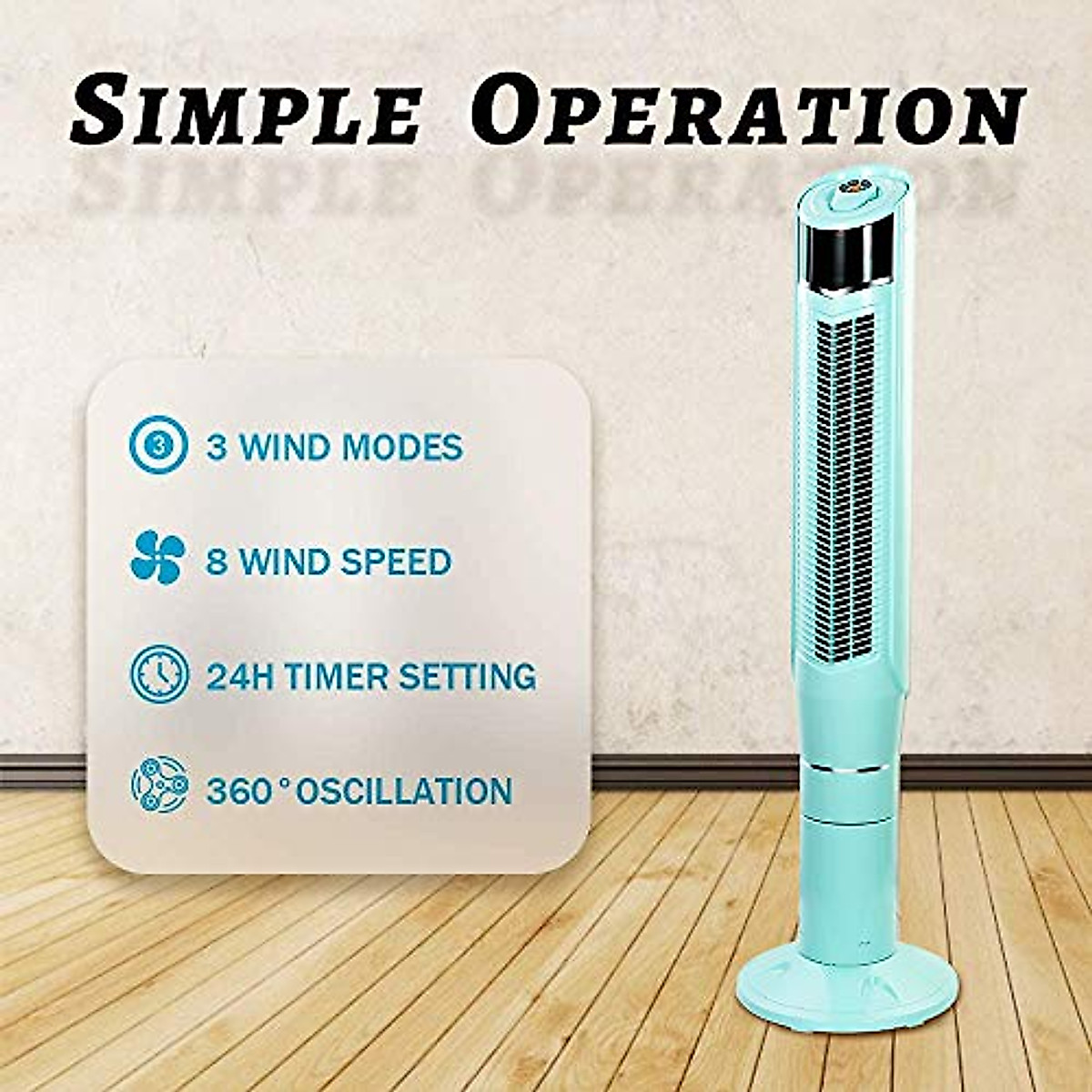 Kismile 47 inch Portable Oscillating Quiet Tower Fan with Remote Control,3 Modes and 8 Wind Speed Setting, Built in 24 H Timer LED Display for Bedroom,Home,Office,Dormitory (47 inch, Green)