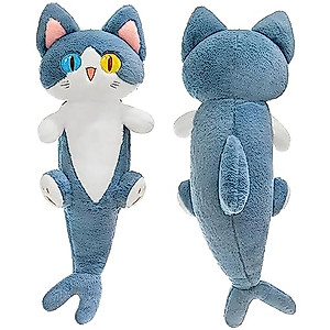 Ditucu Cute Shark Cat Plush Pillow Long Cartoon Kitten Stuffed Animal Toy Kawaii Body Sleeping Plushie Gifts for Kids 31.4 inch