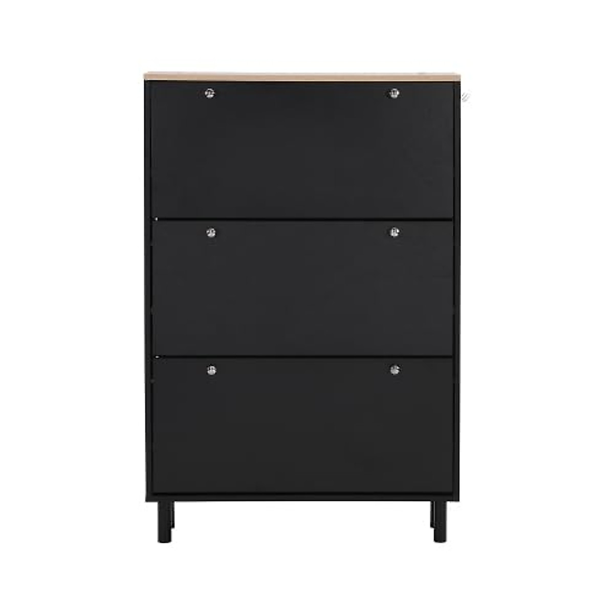Wekity Narrow Design Shoe Cabinet with 3 Flip Drawers, Wood Grain Pattern Top Entryway Organizer with 3 Hooks, Free Standing Shoe Rack with Adjustable Panel for Hallway (Black)