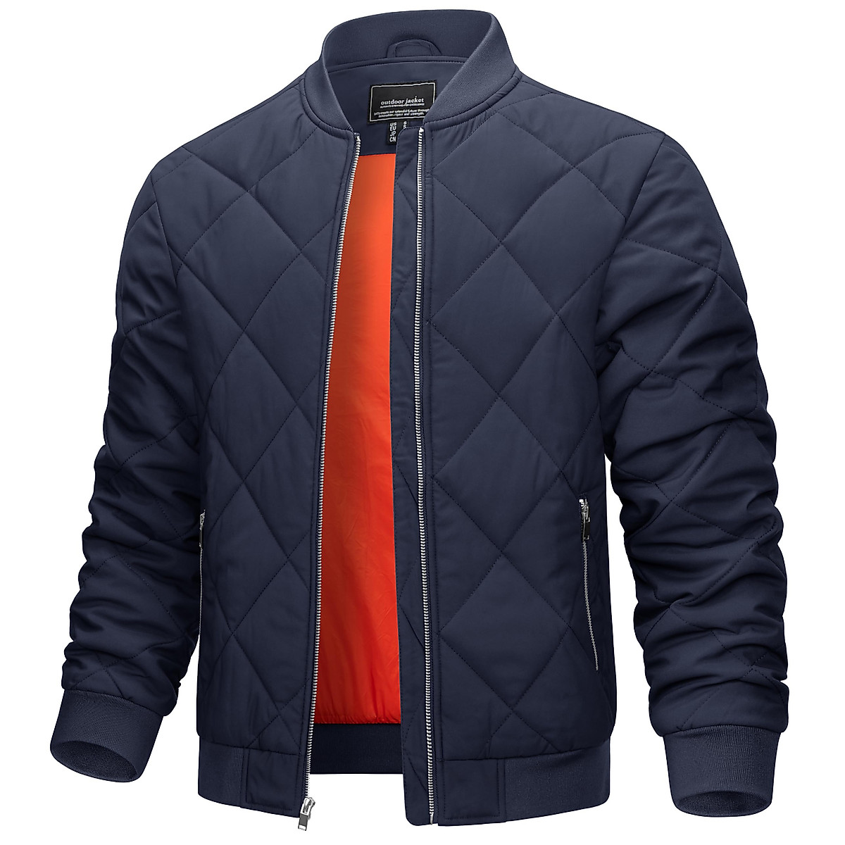TACVASEN Men's Padded Jackets Winter Full Zipper Fleece Casual Bomber Varsity Coat Navy L