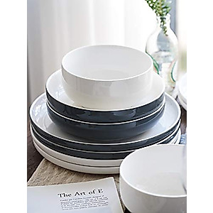 Kanwone Porcelain Bowl Set - 32 Ounce for Cereal, Salad and Soup, Microwave and Dishwasher Safe - Set of 6, White