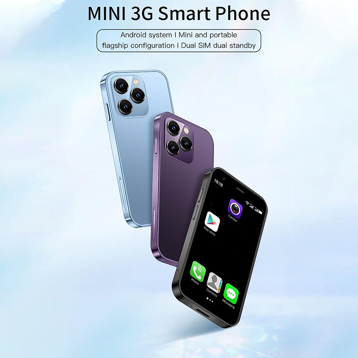 ciciglow XS15 Mini 3G Smartphone, 3.0 Inch Display 2GB 16GB ROM, Dual Sim Mobile Phone, 1000mAh, 0.3MP+2MP Student Pocket Cellphone (Black)